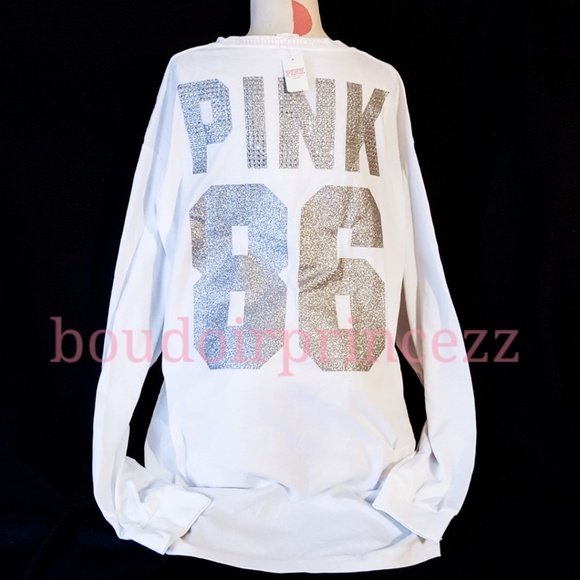 PINK Victoria's Secret | Tops | New Vs Pink Logo Bling Campus Crew Tee ...